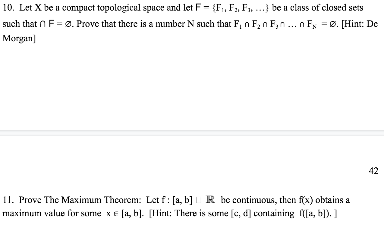 Solved 10. Let X be a compact topological space and let F = | Chegg.com