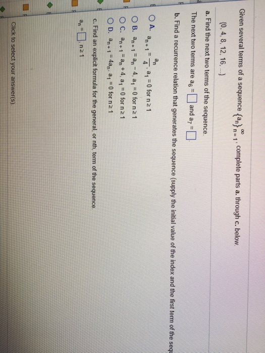 Solved Given several terms of a sequence (an) n- 1. complete | Chegg.com