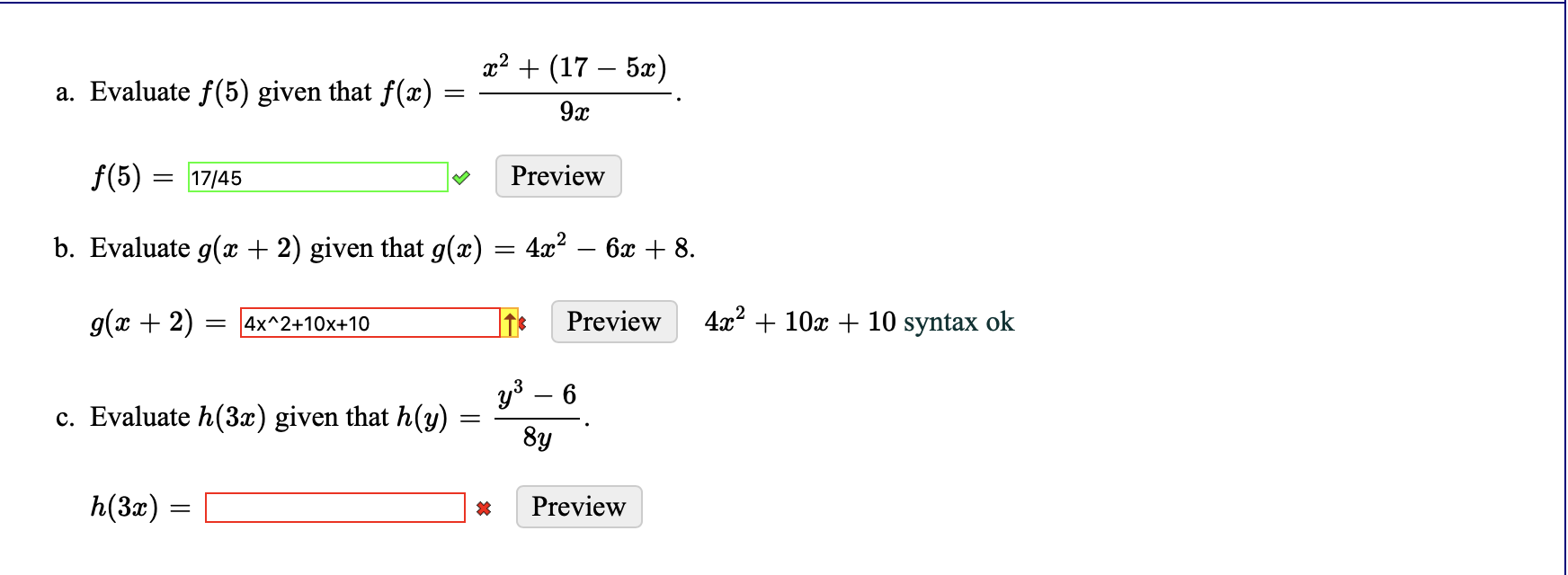 Solved a. Evaluate f(5) given that f(x)=9xx2+(17−5x). f(5)= | Chegg.com