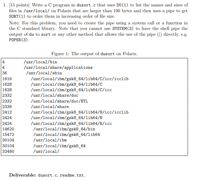 1. [15 points] Write a C program in dusort. c that | Chegg.com