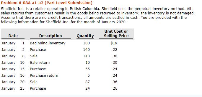 Solved Problem 6-08A al-a2 (Part Level Submission) Sheffield | Chegg.com