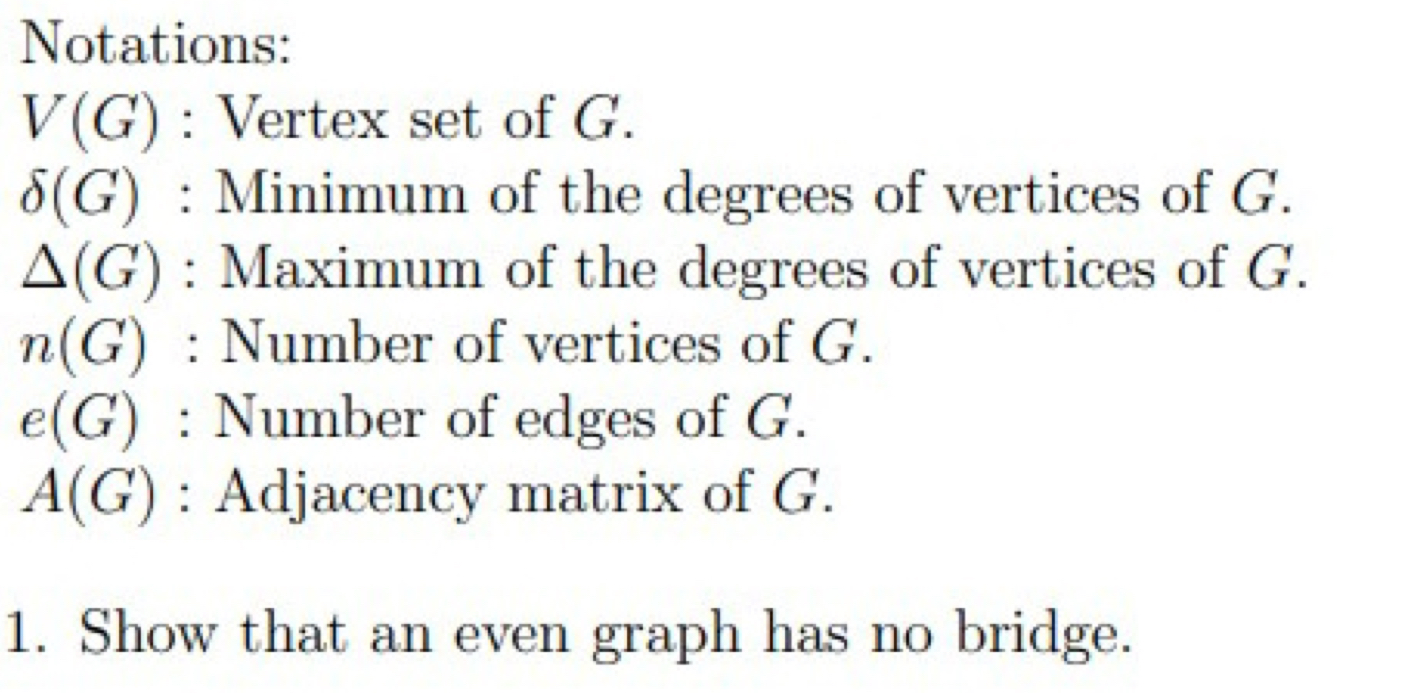 Solved Notations:V(G): Vertex set of G.δ(G): Minimum of ﻿the | Chegg.com