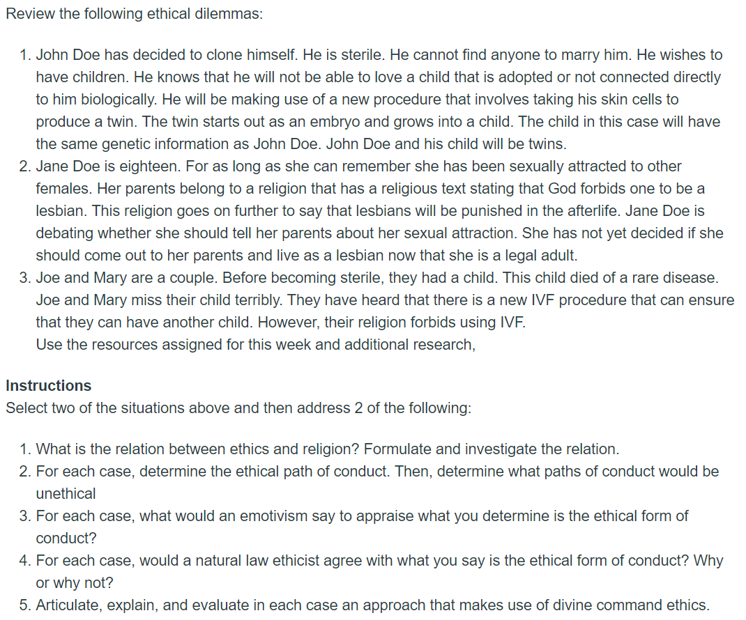 Review the following ethical dilemmas: 1. John Doe | Chegg.com