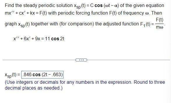 Solved Find the steady periodic solution xsp(t)=Ccos(ωt−α) | Chegg.com