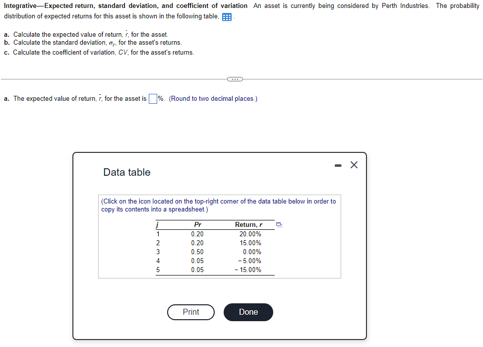 Solved Integrative Expected Return Standard Deviation And