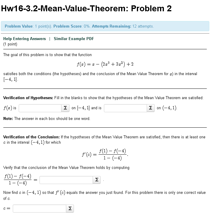 Solved Hw16-3.2-Mean-Value-Theorem: Problem 2 Problem Value: | Chegg.com