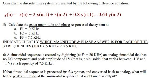 Solved Consider the discrete time system represented by the | Chegg.com
