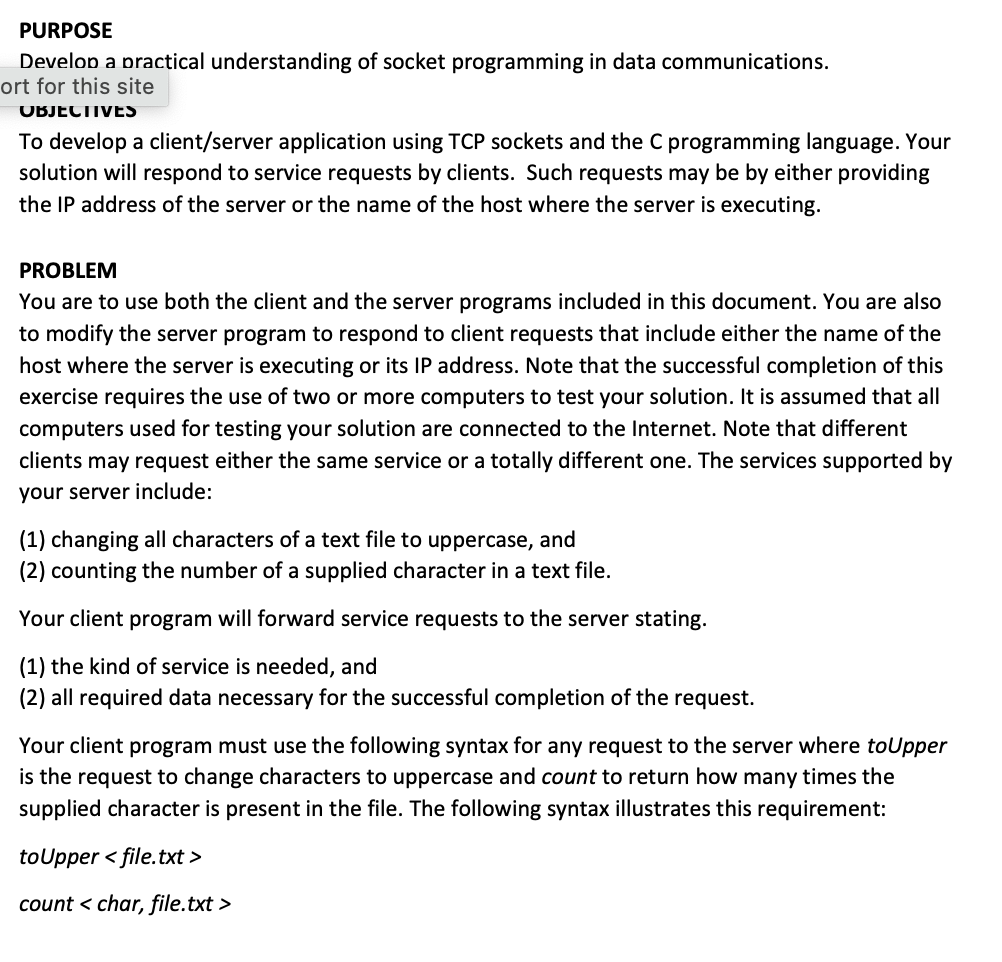 Solved PURPOSE Develon a practical understanding of socket | Chegg.com