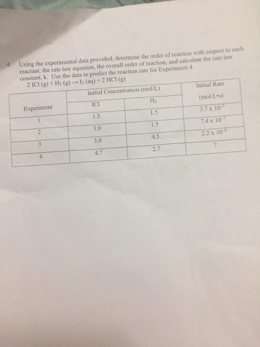 Solved 4. Using the experimental data provided, determine | Chegg.com