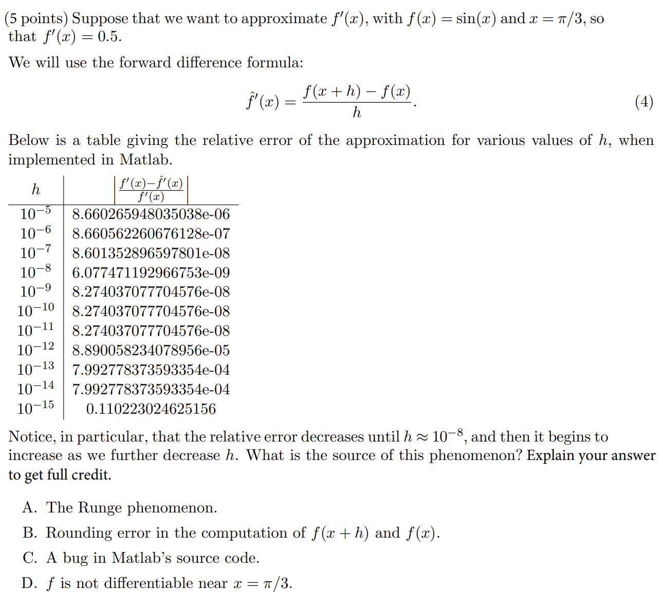 Solved (5 points) Suppose that we want to approximate f′(x), | Chegg.com