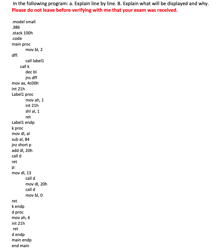 Solved In the following program: a. Explain line by line. B. | Chegg.com