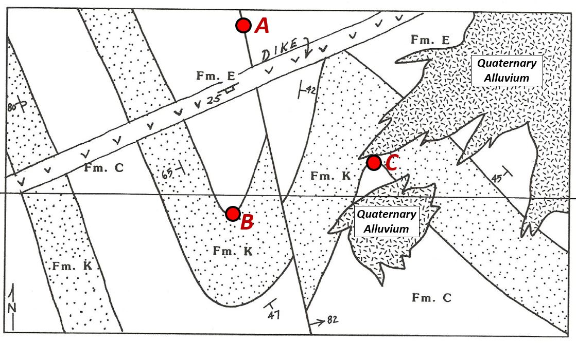 Solved Above is a simplified geologic map of a set of | Chegg.com