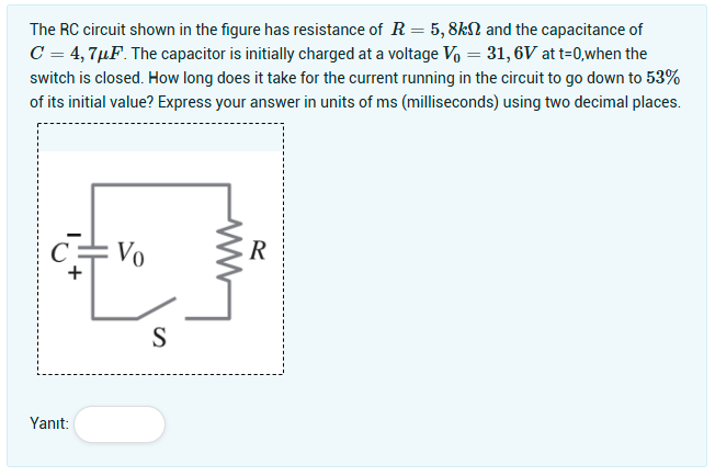 Solved The RC ﻿circuit shown in ﻿the figure has resistance | Chegg.com