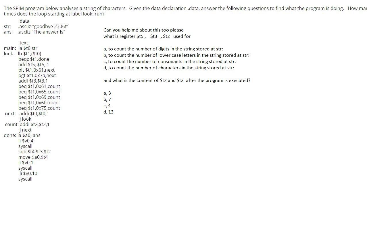 Solved The SPIM program below analyses a string of | Chegg.com