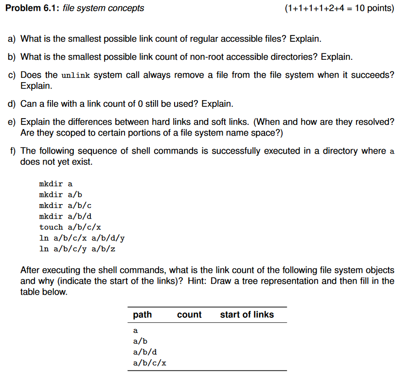 Problem 6.1: file system concepts (1+1+1+1+2+4 = 10 | Chegg.com