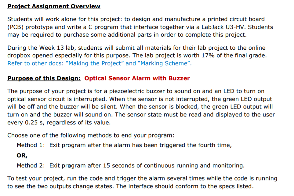 Project Assignment Overview Students will work alone | Chegg.com