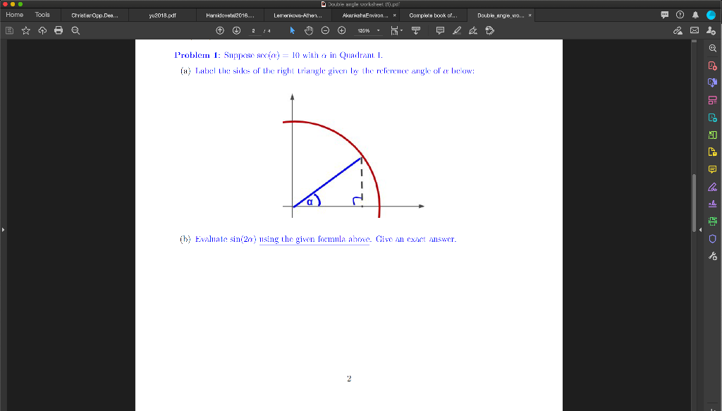 Solved D Double angle worksheet 11).pl Lemerkova-Athen... | Chegg.com
