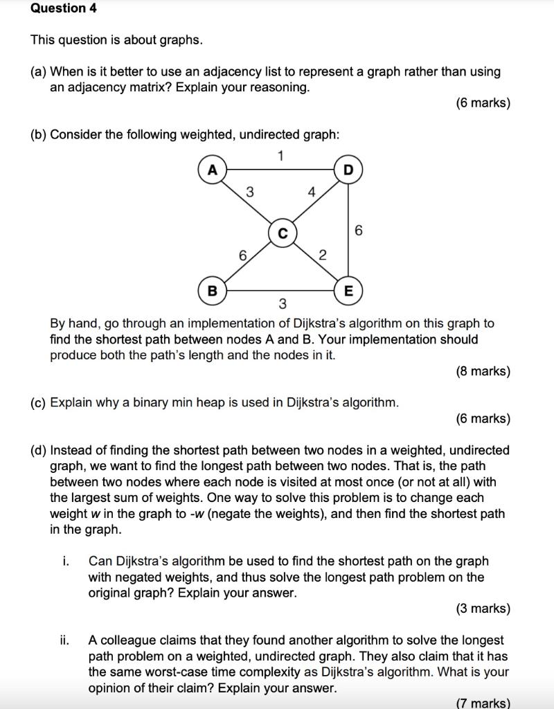 Solved Question 4 This question is about graphs. (a) When is | Chegg.com