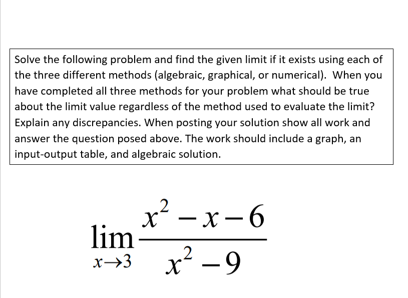 Solved Solve the following problem and find the given limit | Chegg.com