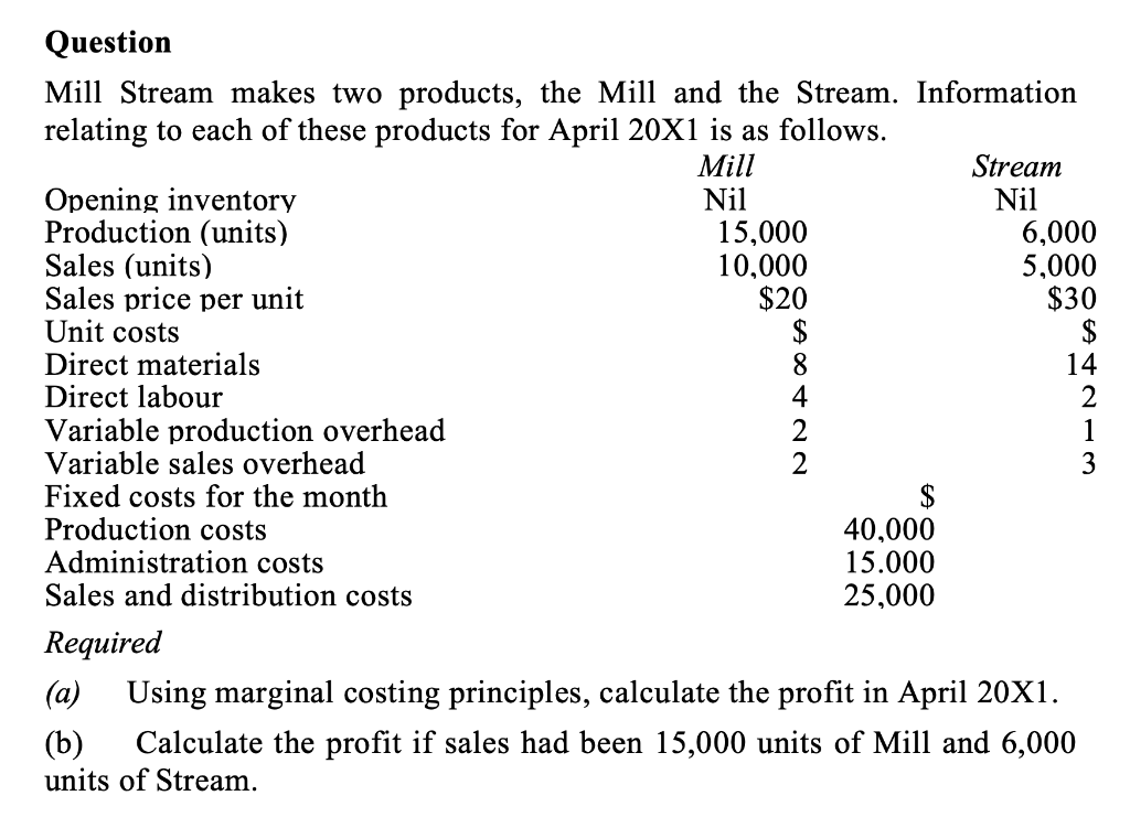 Solved Question Mill Stream makes two products, the Mill and | Chegg.com