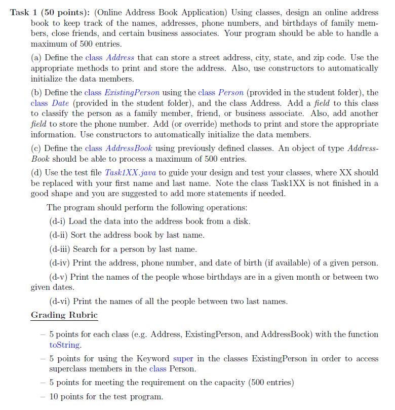 JAVA PROGRAMMING Please create Java class files for | Chegg.com