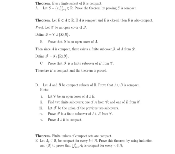 Solved Theorem Every Finite Subset Of R Is Compact A Let 7587