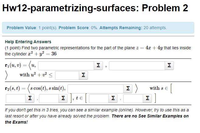 Solved Hw12-parametrizing-surfaces: Problem 2 Problem Value: | Chegg.com