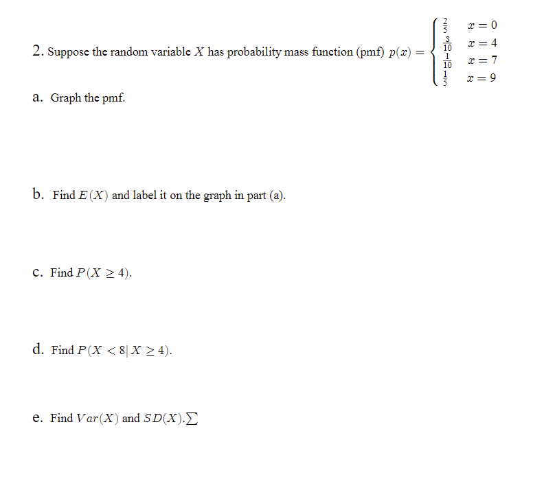 Solved 2. Suppose the random variable X has probability mass | Chegg.com