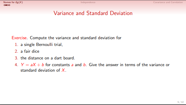 Solved Names for Eg(x) Independence Covariance and | Chegg.com