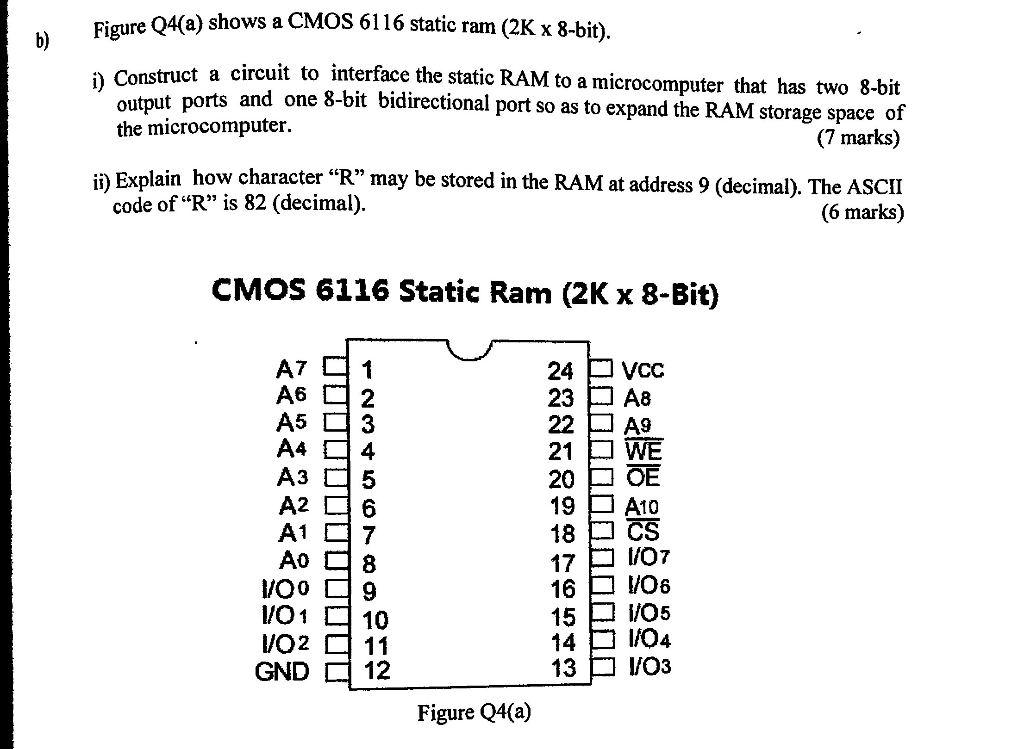 b) Figure Q4(a) shows a CMOS 611 6 static ram (2K x | Chegg.com