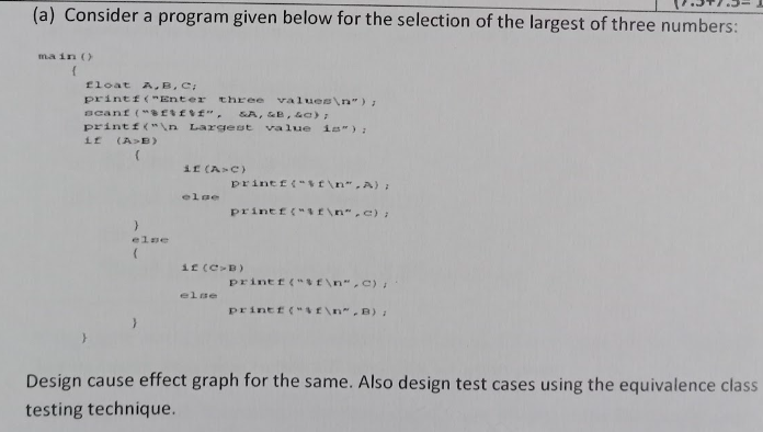 Solved (a) Consider a program given below for the selection | Chegg.com