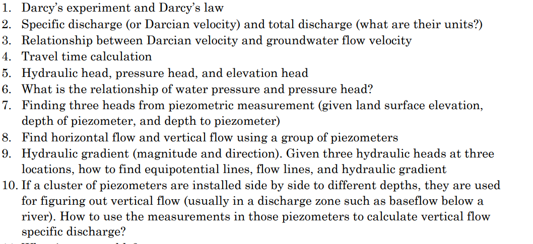 Solved 1. Darcy's experiment and Darcy's law 2. Specific | Chegg.com