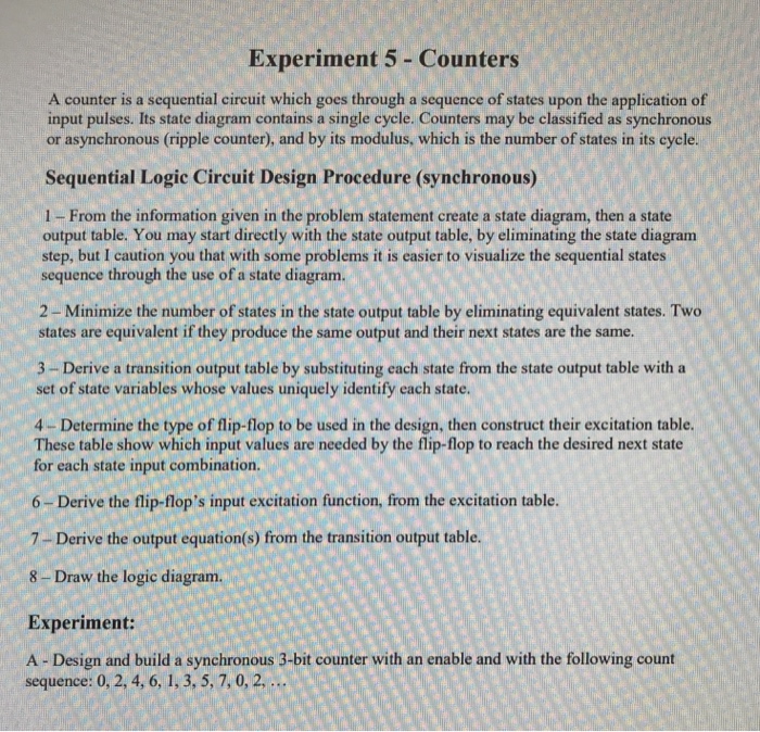 Solved Experiment 5- Counters A counter is a sequential | Chegg.com