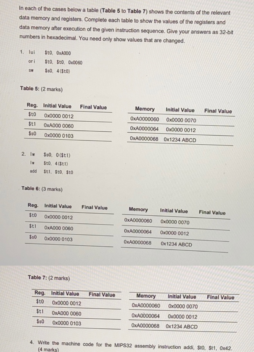 In each of the cases below a table (Table 5 to Table | Chegg.com