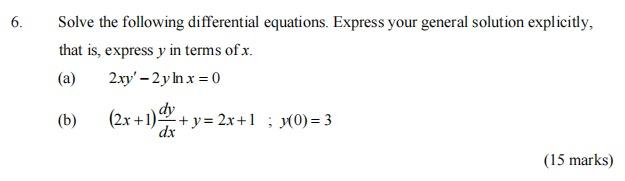 Solved 6. Solve the following differential equations. | Chegg.com