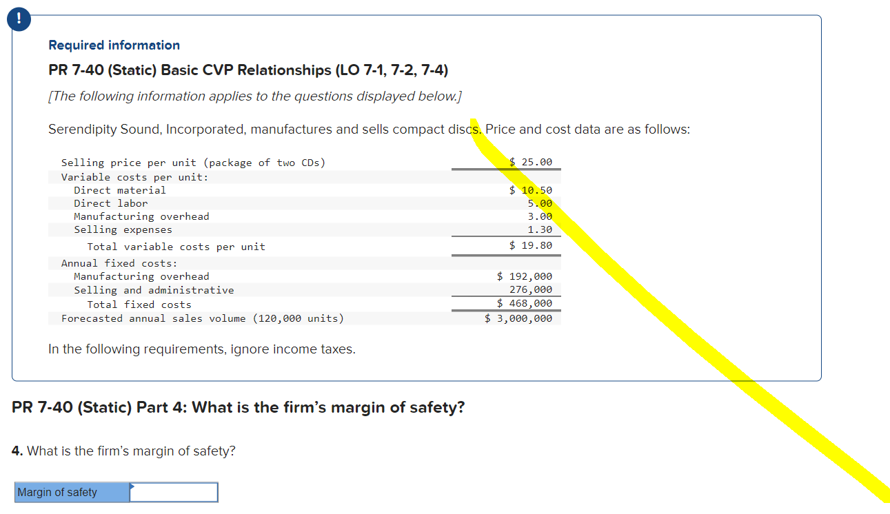 Solved Required information PR 7-40 (Static) Basic CVP | Chegg.com