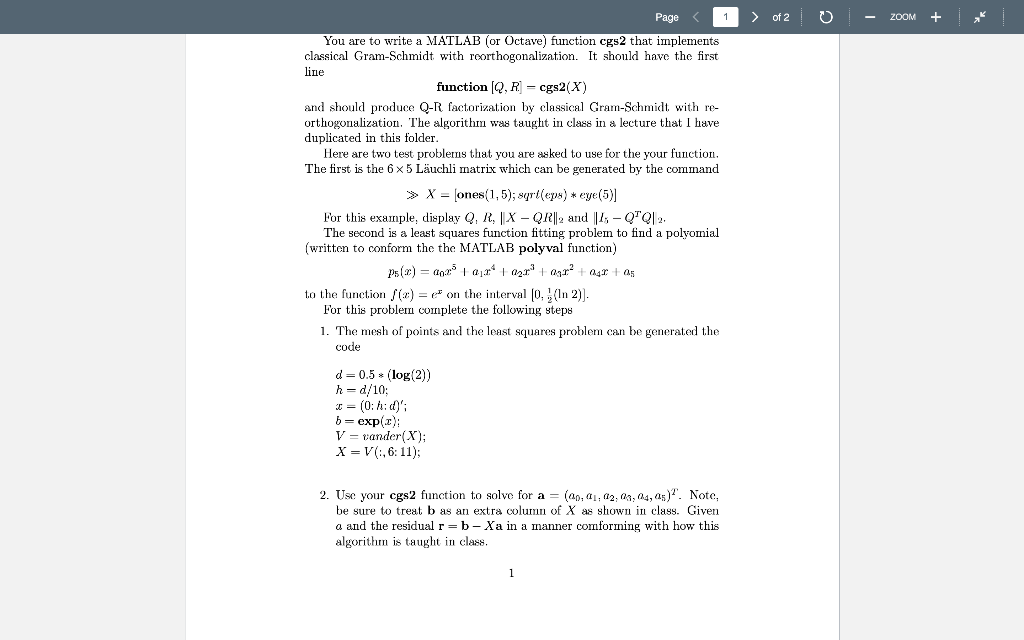 You are to write a MATLAB (or Octave) function cgs2 | Chegg.com