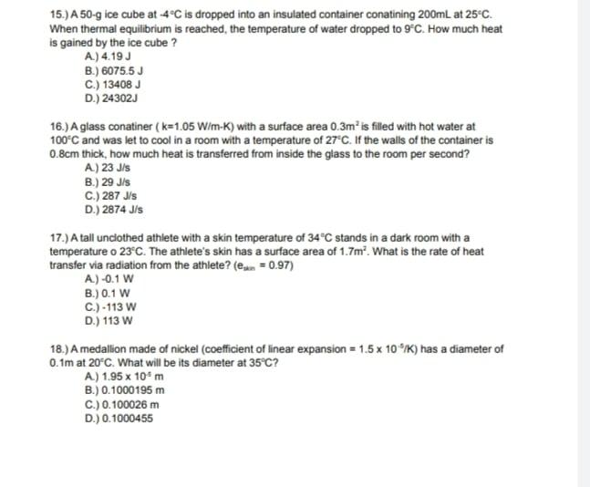 Solved 15.) A 50-g ice cube at 4°C is dropped into an | Chegg.com