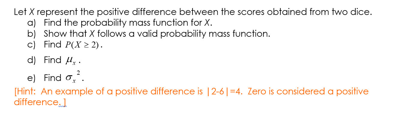 Solved Let X represent the positive difference between the | Chegg.com