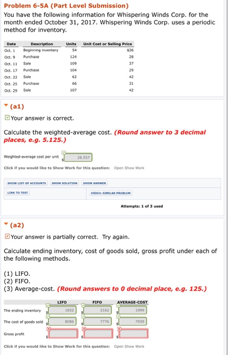 Solved Problem 6-5A (Part Level Submission) You have the | Chegg.com
