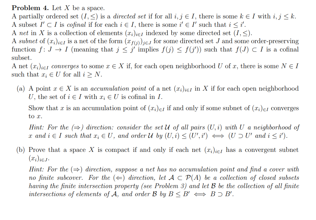 Problem 2. Recall the notion of a net from Homework | Chegg.com
