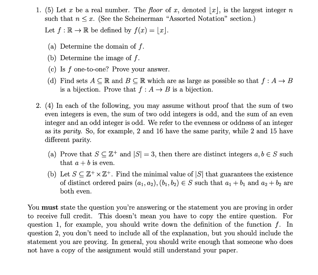 Solved 1. (5) Let x be a real number. The floor of x, | Chegg.com