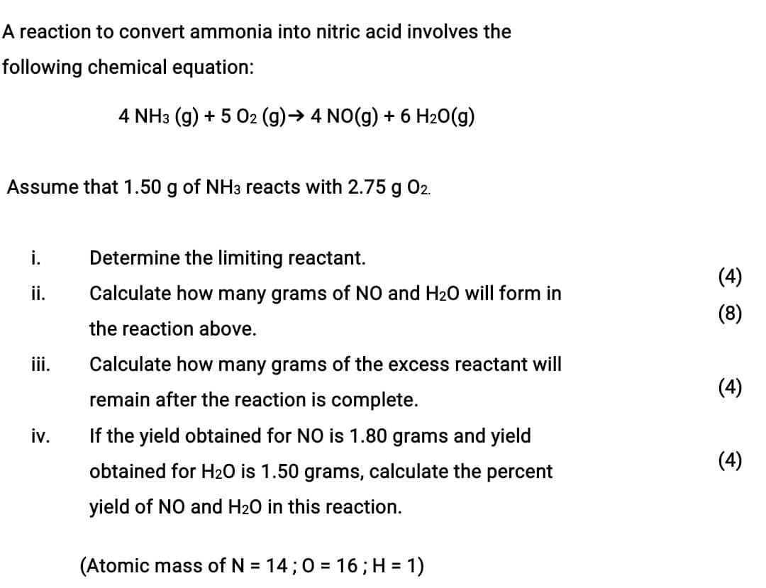 Solved A reaction to convert ammonia into nitric acid | Chegg.com
