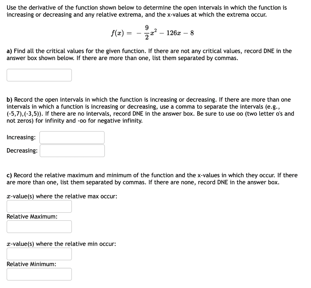 Solved Use the derivative of the function shown below to | Chegg.com