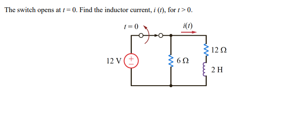 Solved The switch opens at t=0. Find the inductor current, | Chegg.com