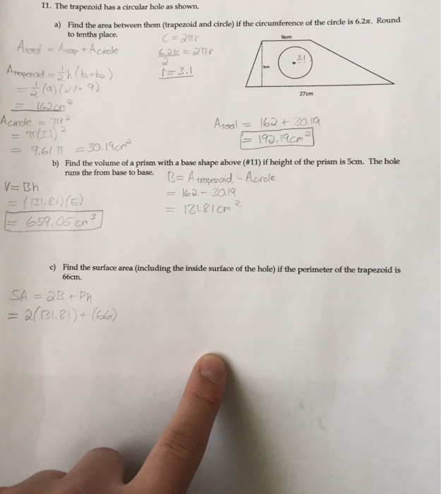 Solved The trapezoid has a circular hole as shown. Find the | Chegg.com
