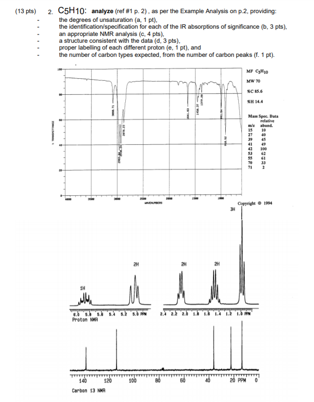 Solved C5H10: analyze (ref #1 p. 2) , as per the Example | Chegg.com