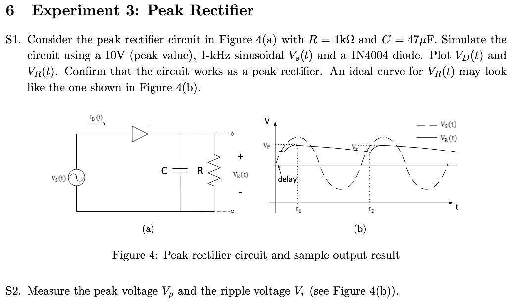 Solved 6 Experiment 3: Peak Rectifier S1. Consider the peak | Chegg.com