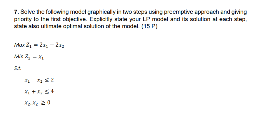 Solved 7. Solve the following model graphically in two steps | Chegg.com