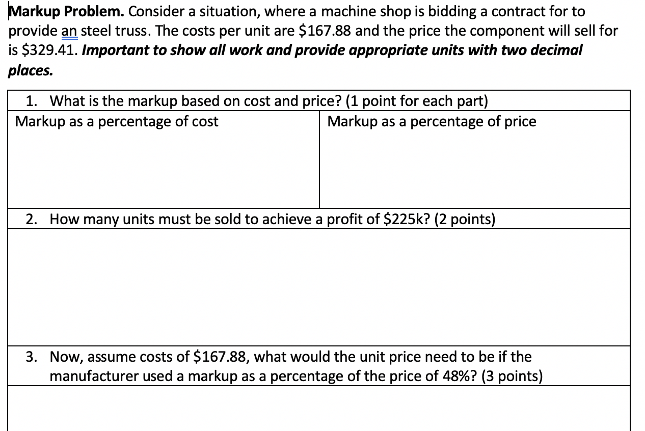 Solved Markup Problem. Consider a situation, where a machine | Chegg.com